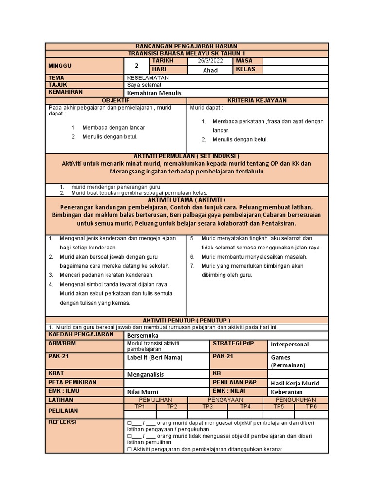 RPH Transisi BM Minggu 3 | PDF