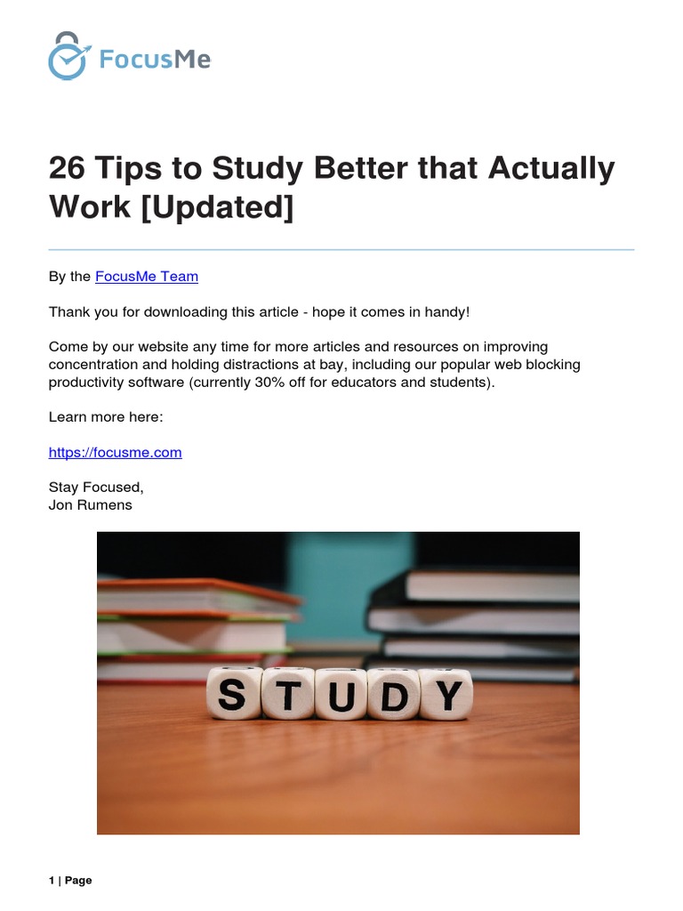 26 Tips To Study Better That Actually Work (Updated) | PDF | Learning ...
