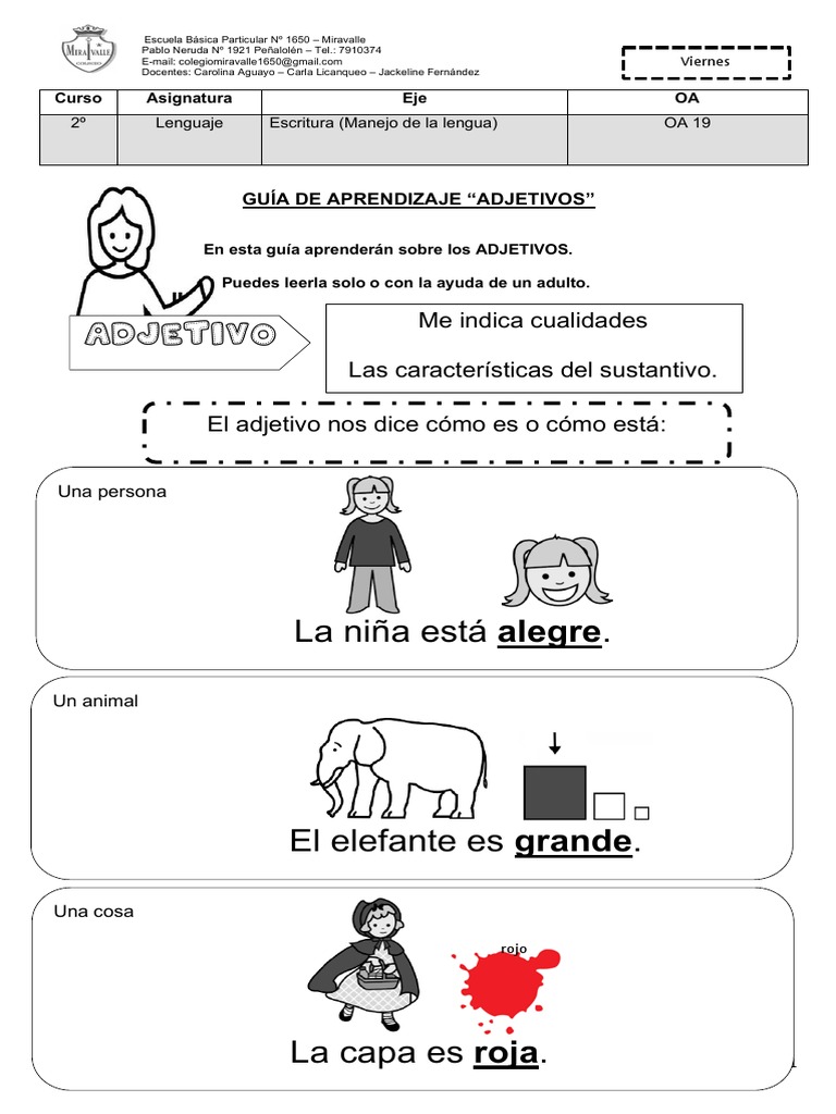 Guía Lenguaje 2º 21 Adjetivos | PDF | Ciencia cognitiva