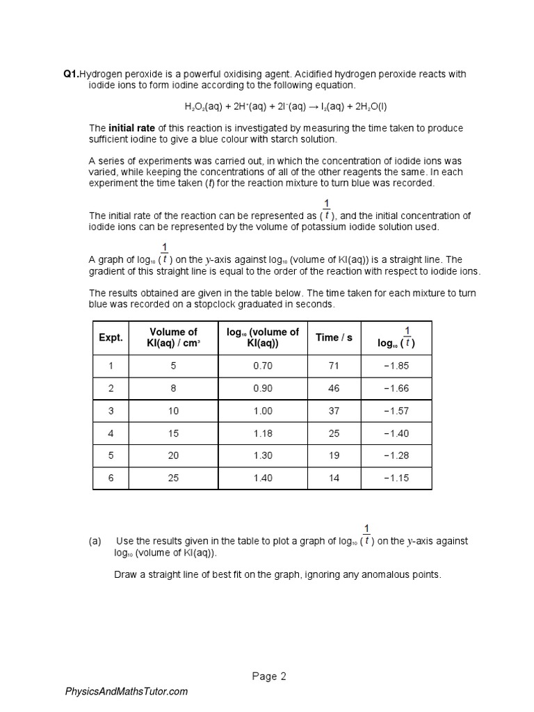 Determination of Rate Equation - 2 QP | PDF | Reaction Rate | Reaction ...