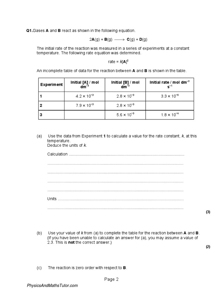 Rate Equations - 1 QP | PDF | Reaction Rate | Reaction Rate Constant