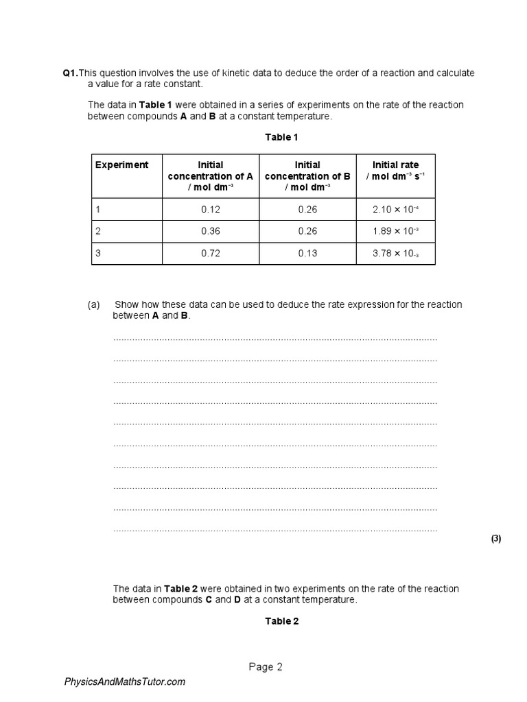Determination Of Rate Equation 1 Qp Pdf Reaction Rate Reaction Rate Constant