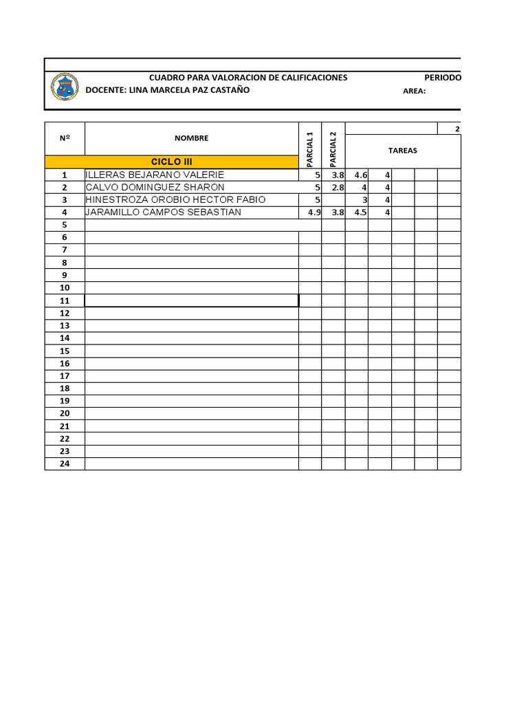Calificador Bachillerato 2022-2023 Lina Paz Mañana 2222 | PDF