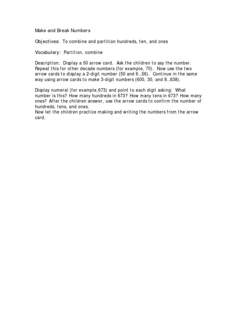 Make and Break Numbers | PDF | Sports & Recreation | Teaching Methods ...