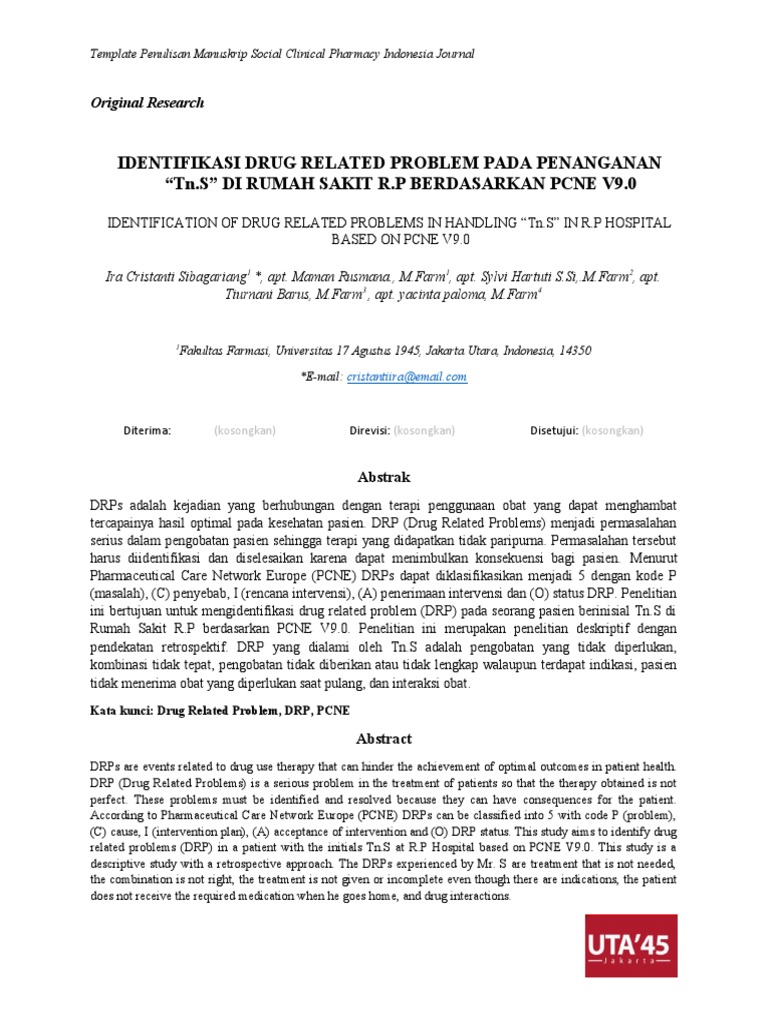 Identifikasi Drug Related Problem Pada Penanganan "TN.S" Di Rumah Sakit ...