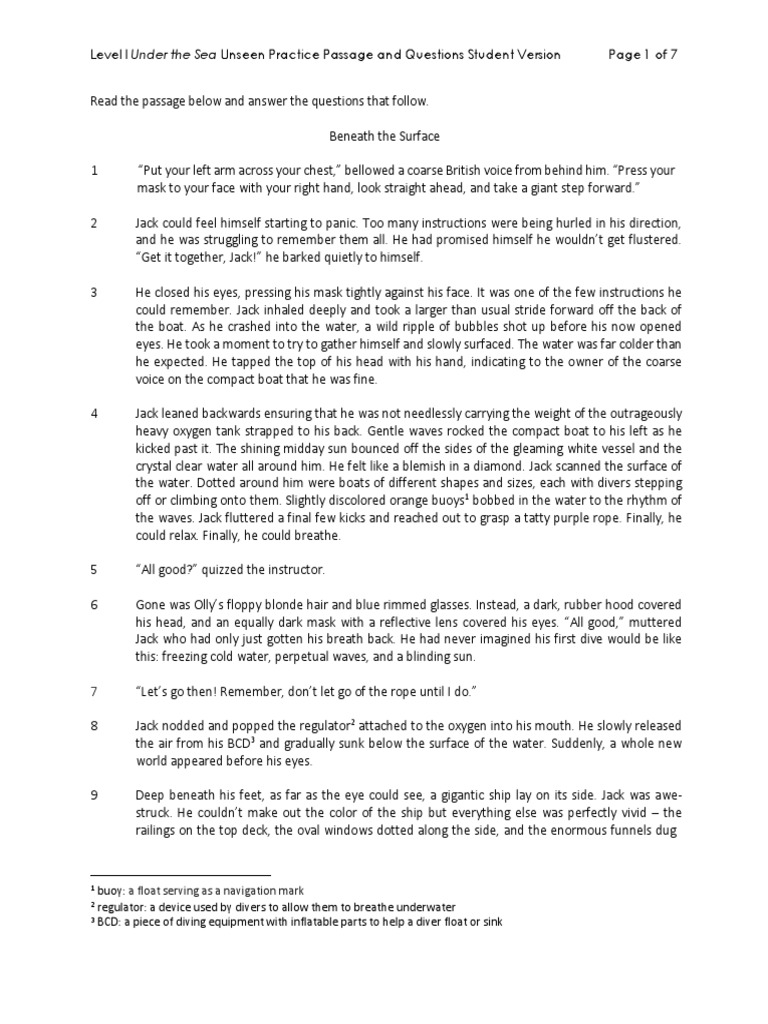 Level I Unseen Comprehension Practice-Beneath The Surface (SV) | PDF ...