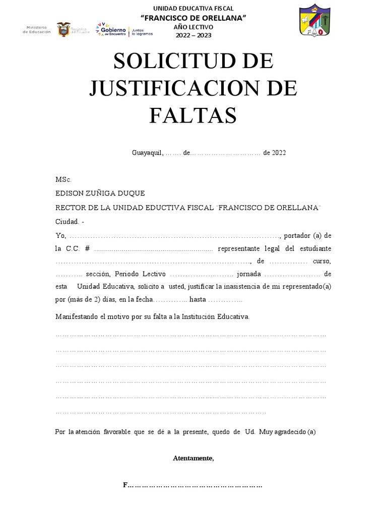 SOLICITUD para Justificar Faltas 2022 | PDF