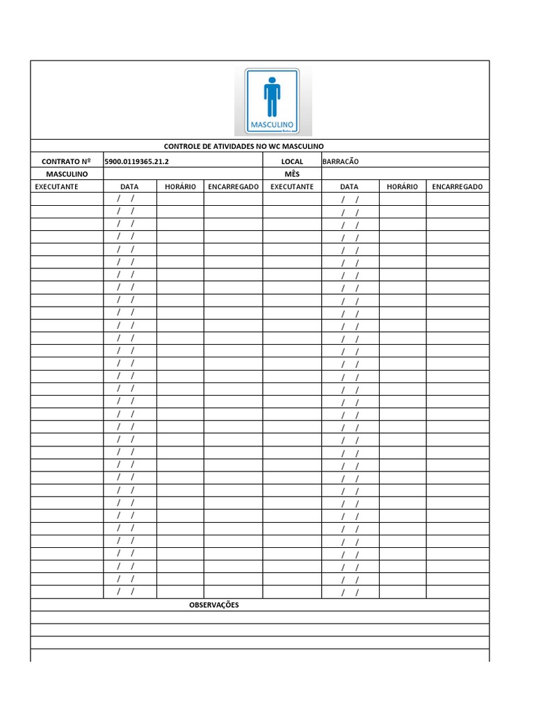Controle de Limpeza do WC Masculino | PDF | Casa e Jardim