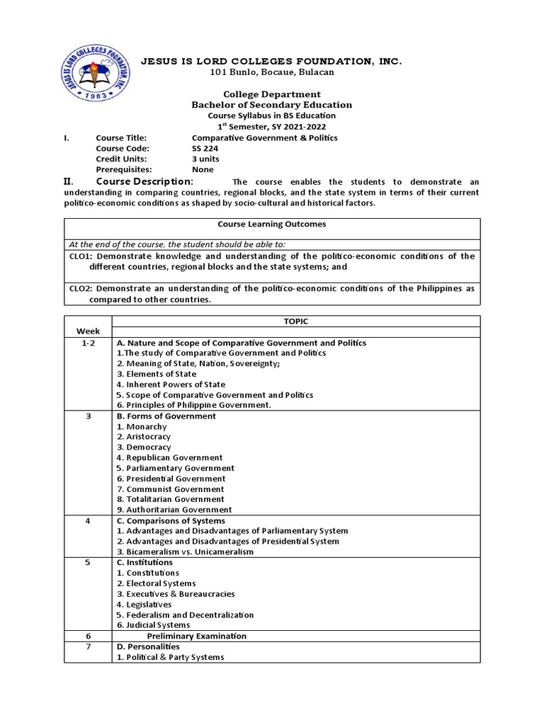 Comparative Government & Politics Syllabus | PDF | Government | Republic