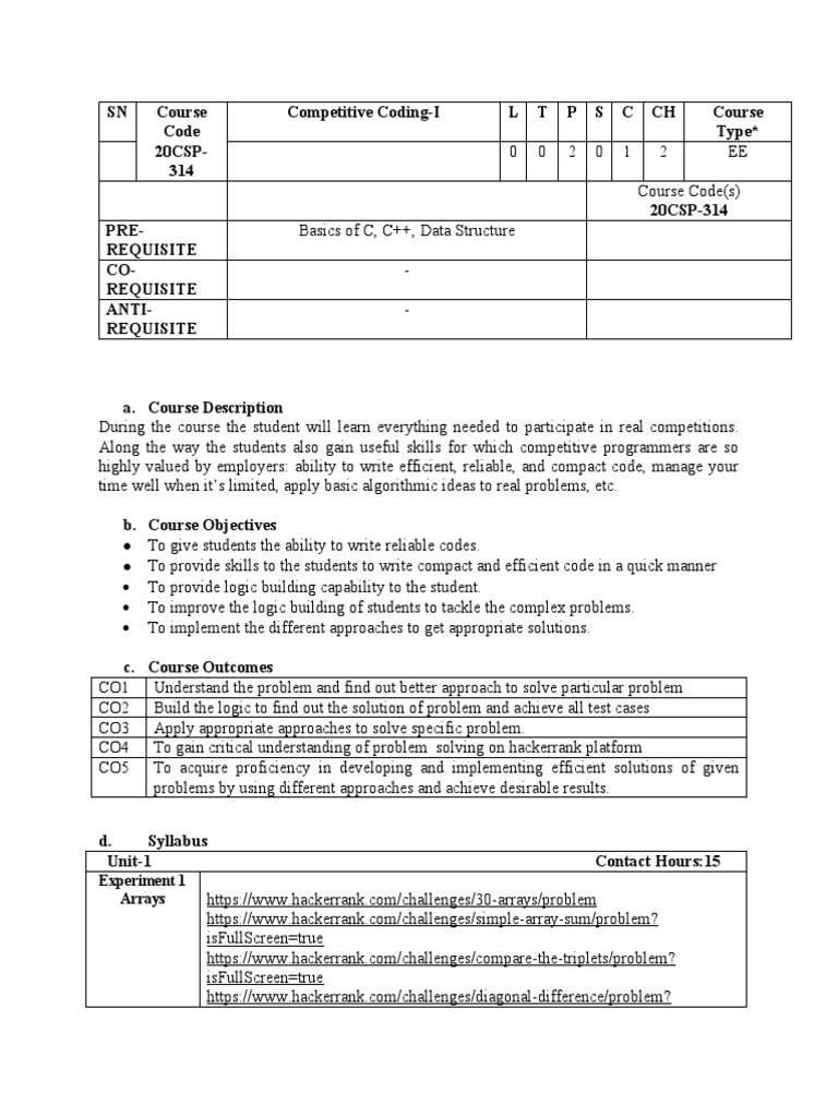 Syllabus Competitive Coding (CSP-314) | PDF | Theoretical Computer ...