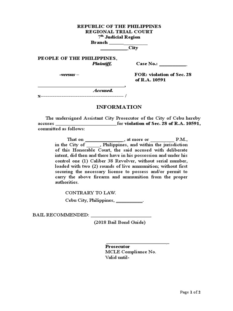 Template Info RA-10591 | PDF | Prosecutor | Bail