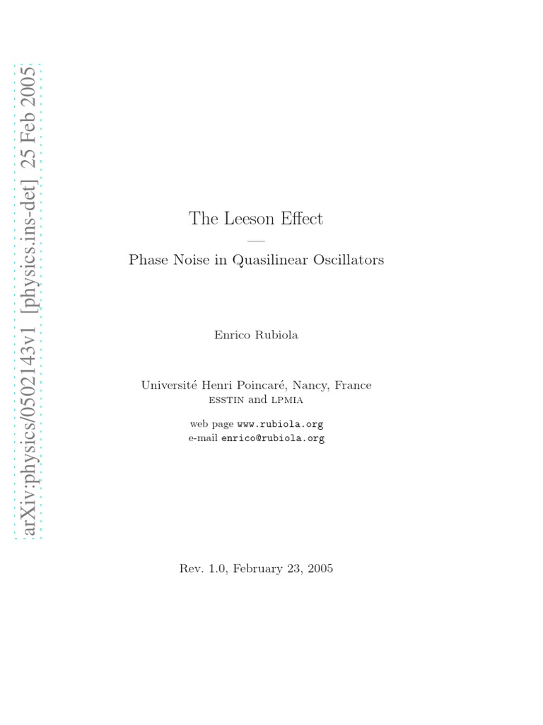 The Leeson Effect - Phase Noise in Quasilinear Oscillation | PDF ...