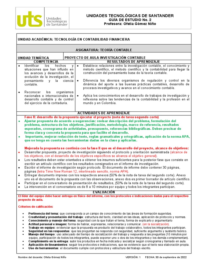 Guía 2 Proyecto Aula T. Contable Fase Ii - 30-09-2022 | PDF | Contabilidad | Teneduría de libros