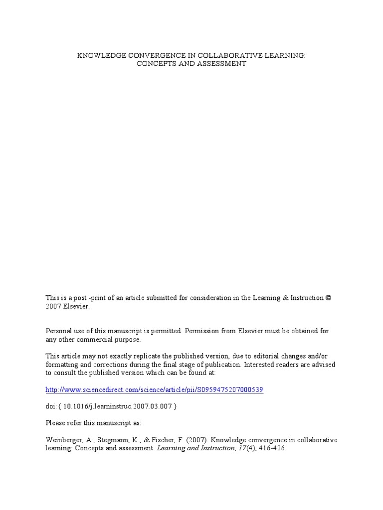 Knowledge Convergence In Collaborative Learning Concepts And Assessment