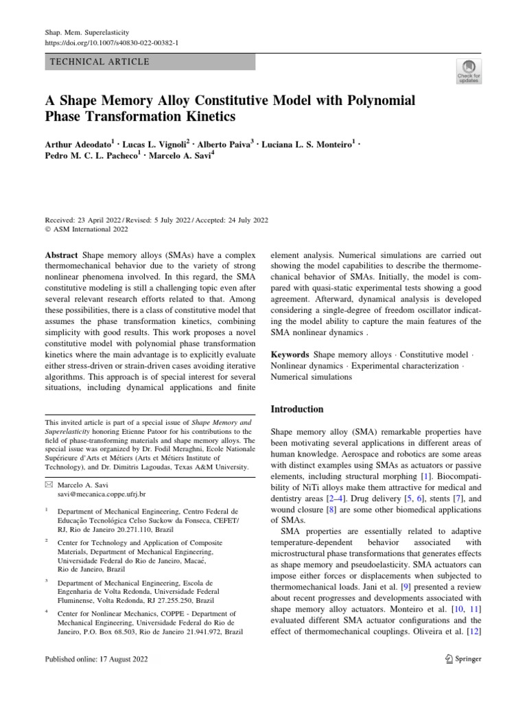 2022 A Shape Memory Alloy Constitutive Model With Polynomial Phase Transformation Kinetics 1