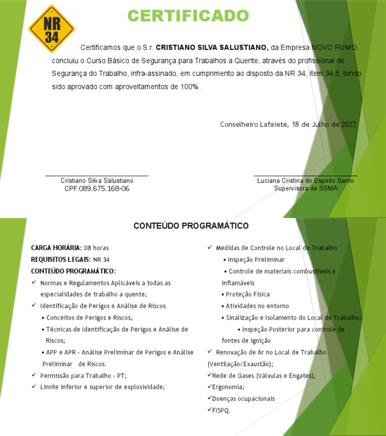 Certificado Nr 34 Pdf