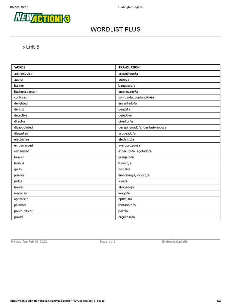 Vocabulary Unit 5 | PDF