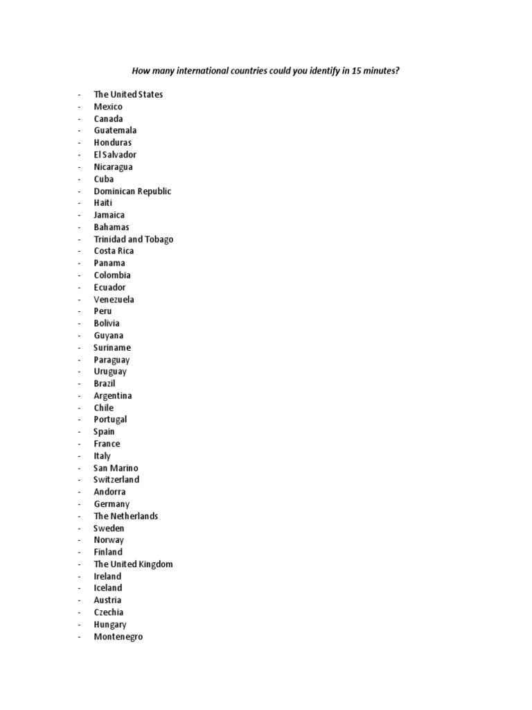 How Many International Countries Could You Identify in 15 Minutes | PDF