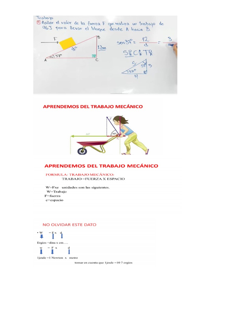 Fórmulas y Ejercicios de Trabajo Mecánico | PDF | Fuerza | Fricción