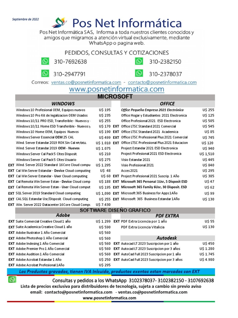 Lista de Precios Pos Net Informatica Distribuidor 09-2022 | Descargar ...