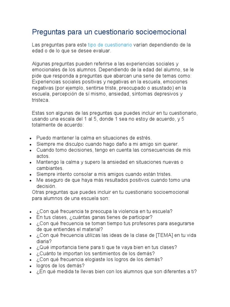 Cuestionario Socioemocional para Niños | PDF | Antidepresivo ...