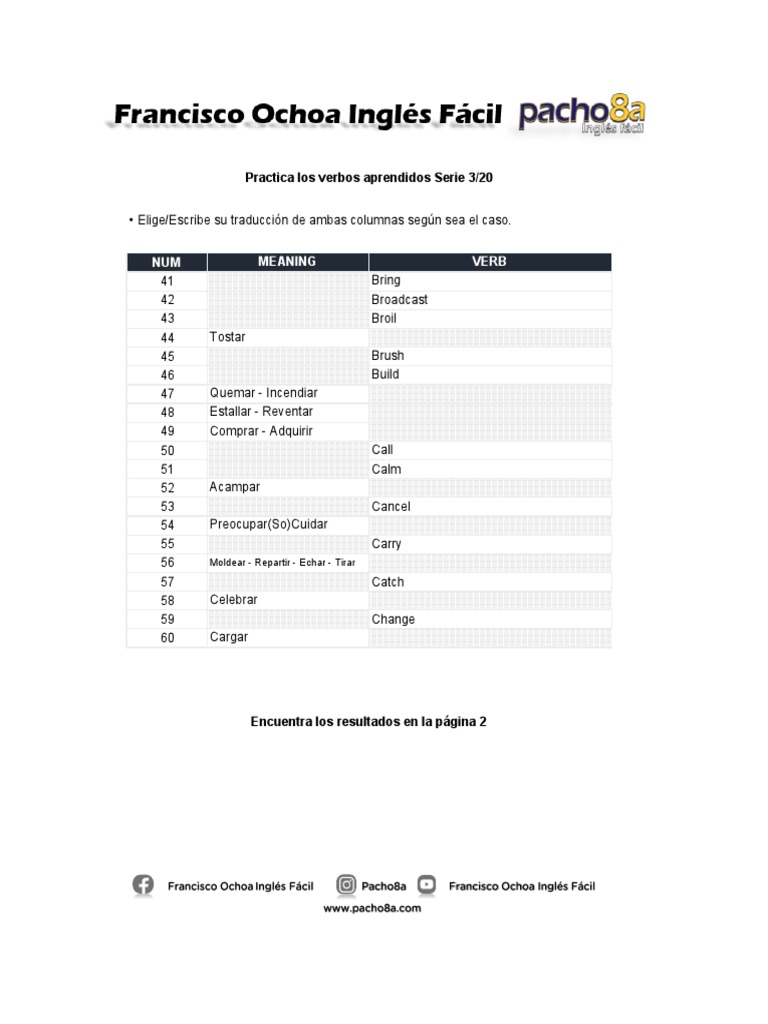 Aprendamos Vocabulario Verbos Serie3 20 Pdf