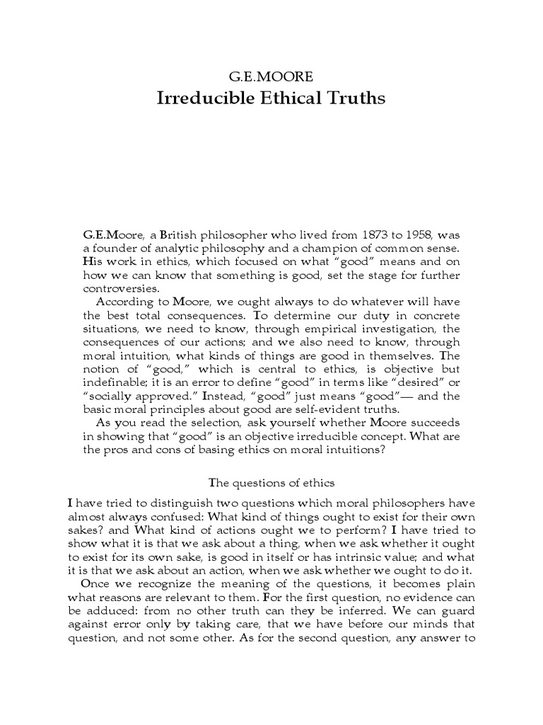 GE Moore-Irreducible Ethical Truths | PDF | Truth | Epistemological ...