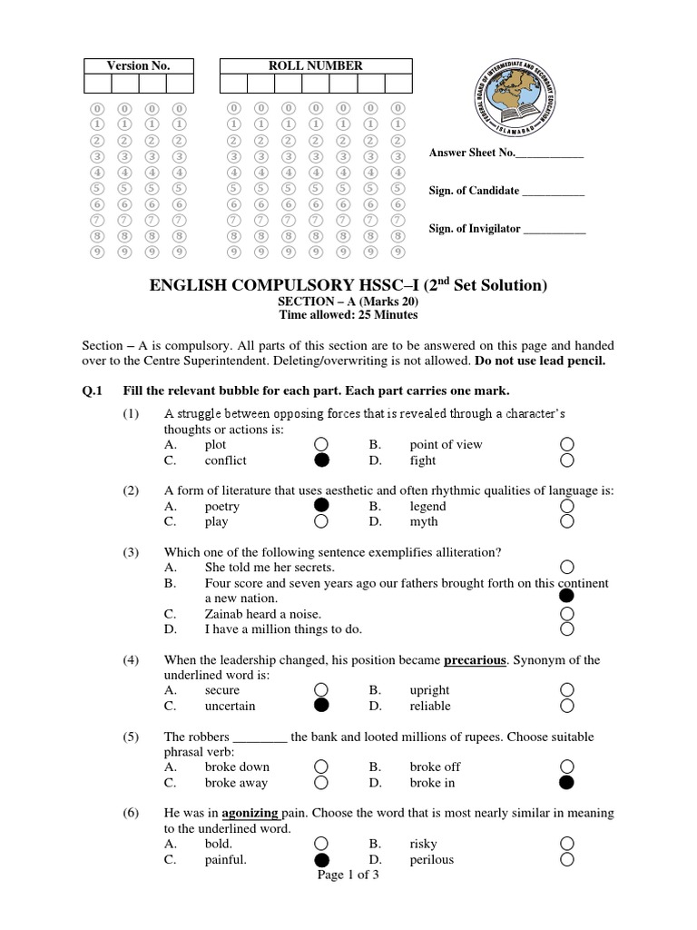 English HSSC-I Solution of 2nd Set Model Question Paper | Download Free PDF | Noun | Pronoun