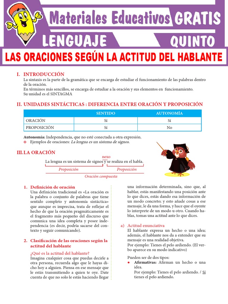 Oraciones Según La Actitud Del Hablante para Quinto Grado de Secundaria ...