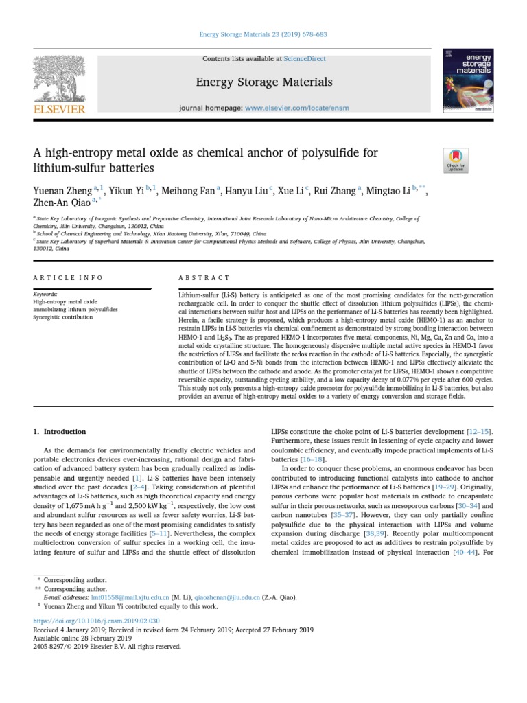 A High-Entropy Metal Oxide As Chemical Anchor of Polysulfide For LI-S ...