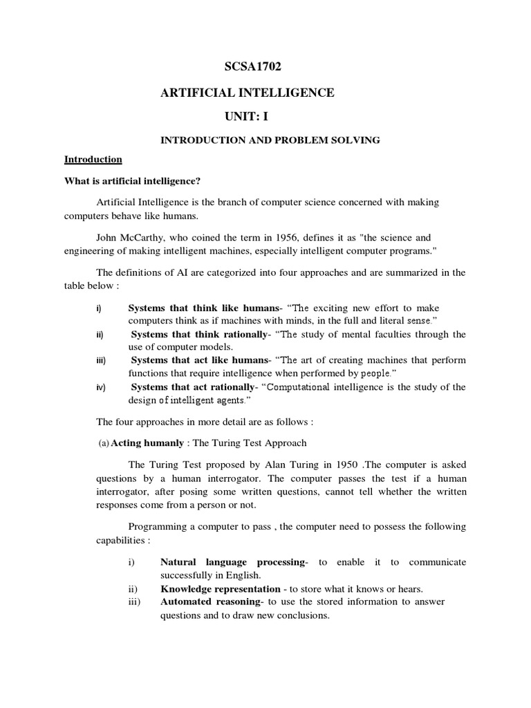 Ai - Unit I | PDF | Artificial Intelligence | Intelligence (AI) & Semantics