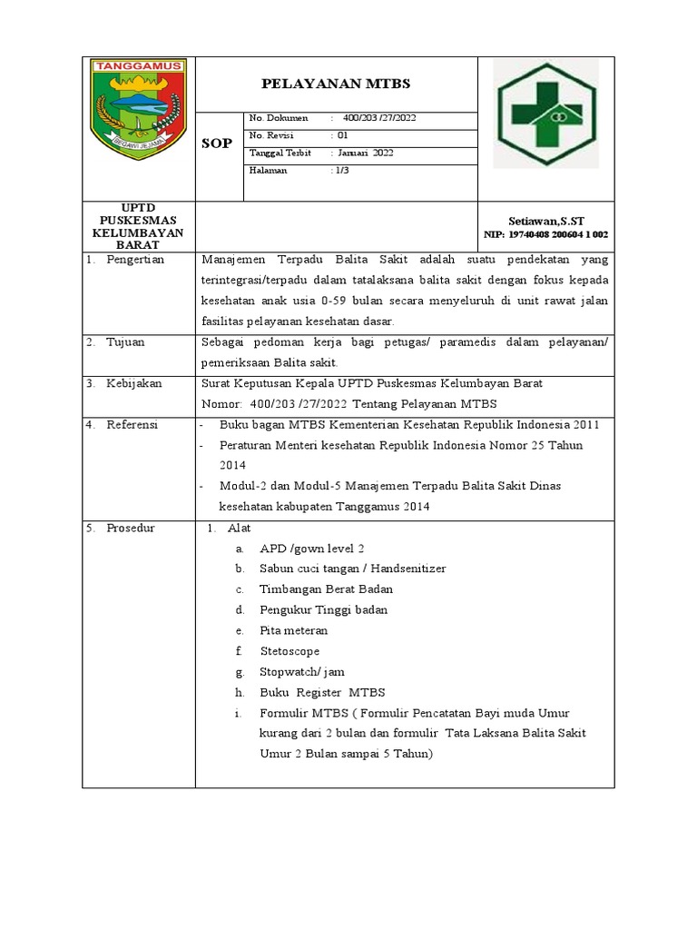 Sop Pelayanan MTBS | PDF