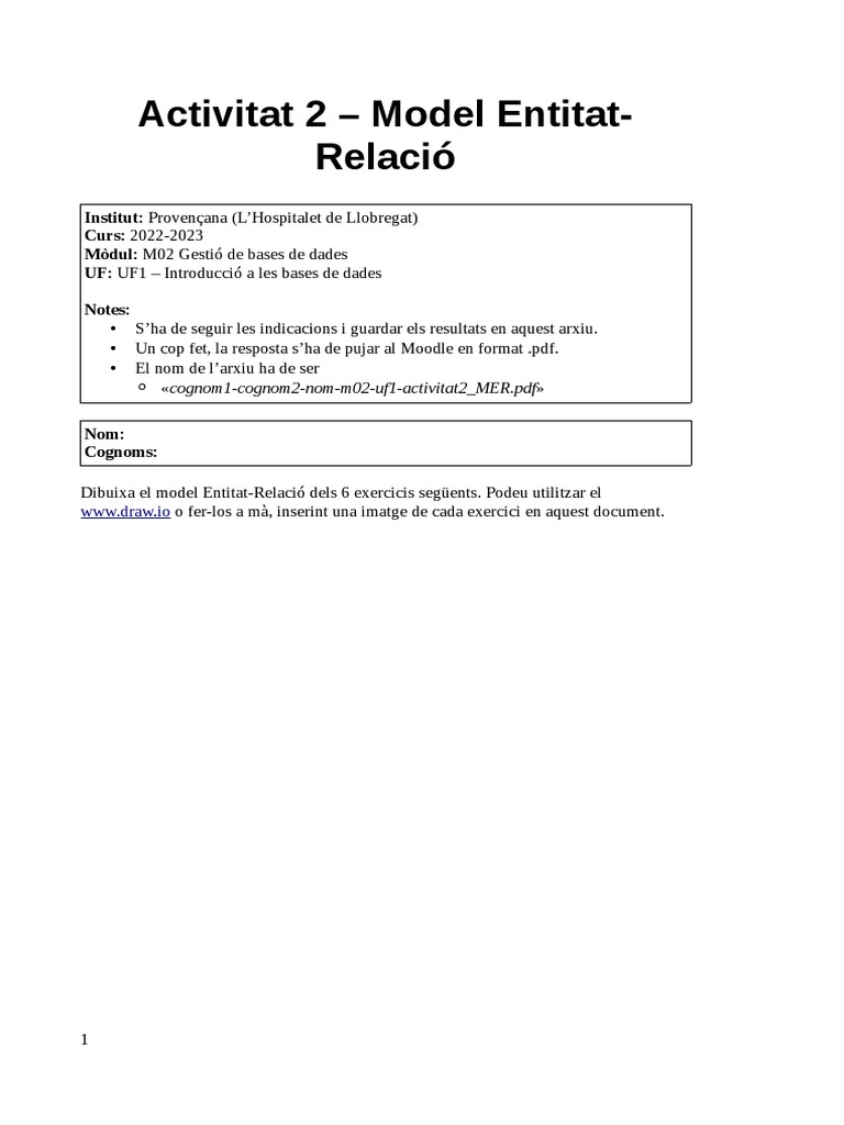 Ejercicios de Modelo ER BBDD Odt | PDF | Hospital | Informática