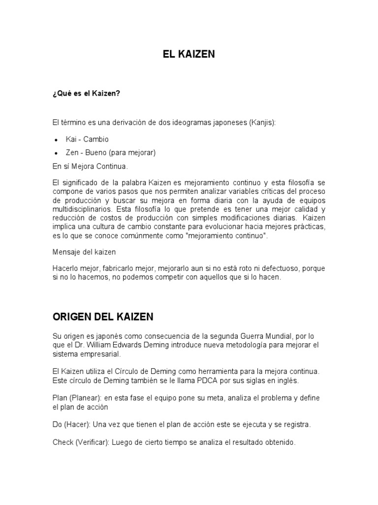 Filosofía Kaizen: Mejora Continua en Empresas | PDF | Calidad ...