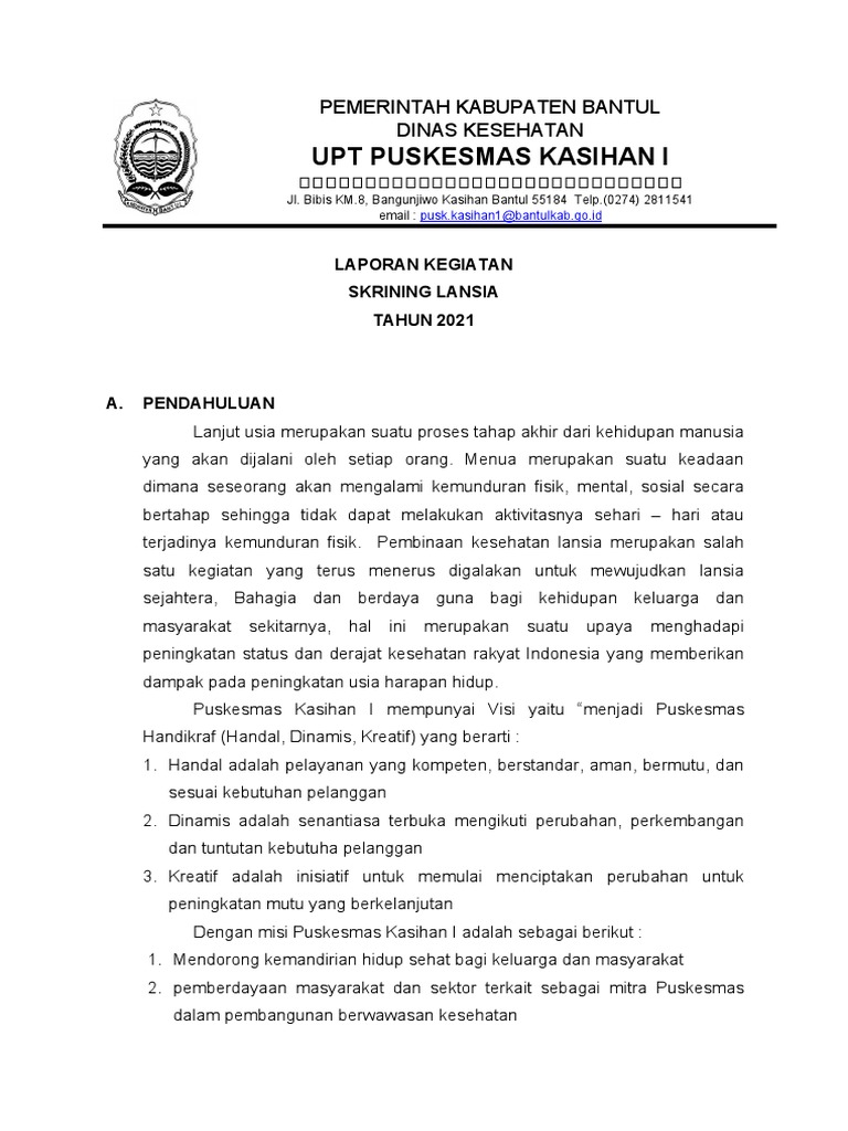 Laporan Kegiatan Skrining Lansia 2021 | PDF | Pengembangan Diri
