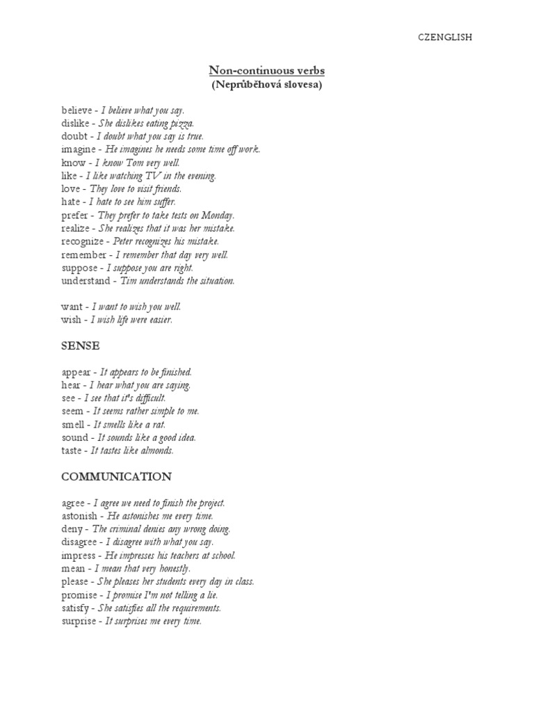 Non-Continuous Verbs Overview | PDF