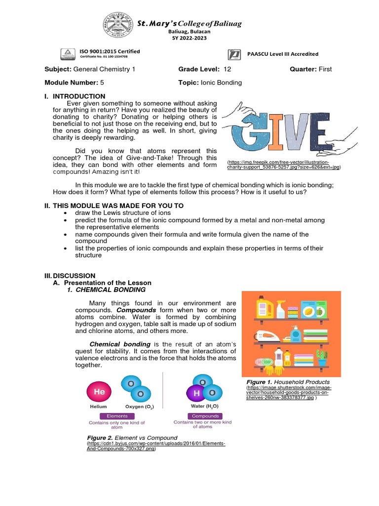 CHEM 1 - MODULE 5 (Ionic Bonding) | PDF | Ion | Chemical Compounds