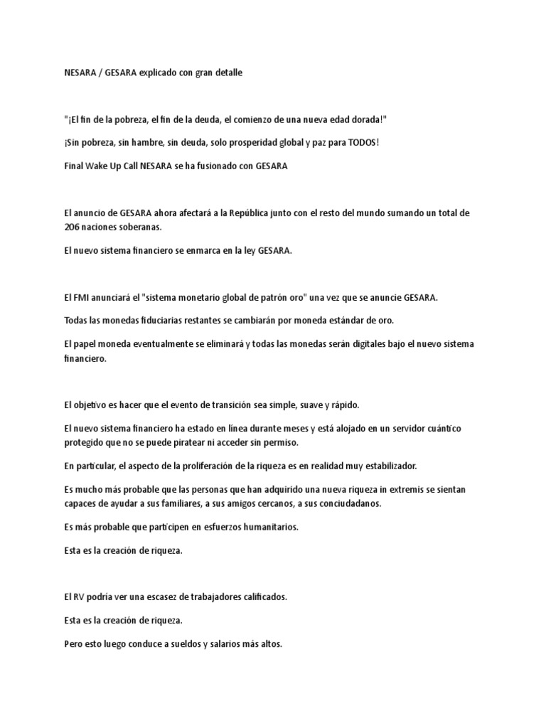 Gesara Nesara | PDF | Deuda | Estándar dorado
