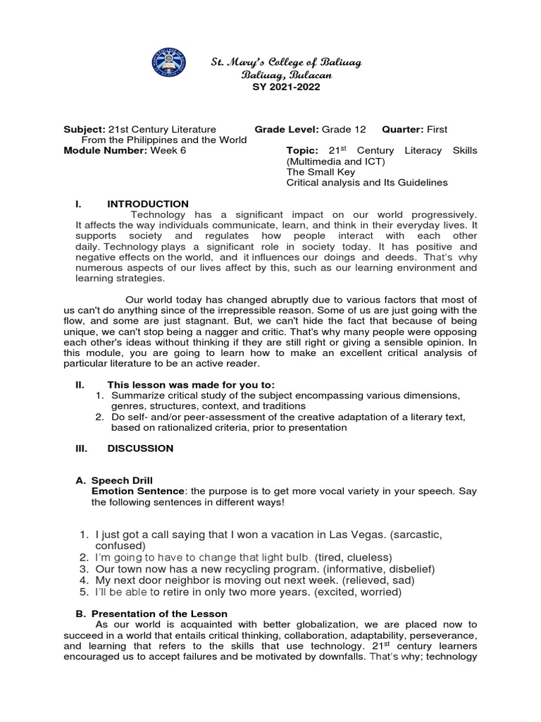 MODULE 6 GRADE 12 Literature | PDF | English As A Second Or Foreign ...