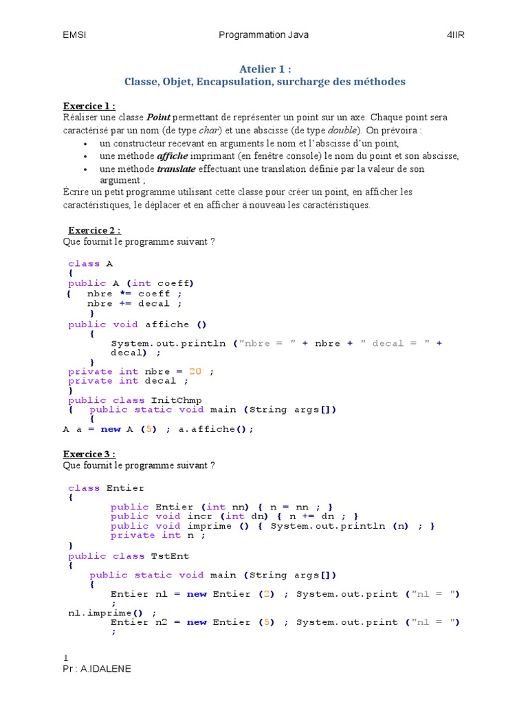 Atelier 1 | PDF | Java (Langage de programmation) | Constructeur (programmation)