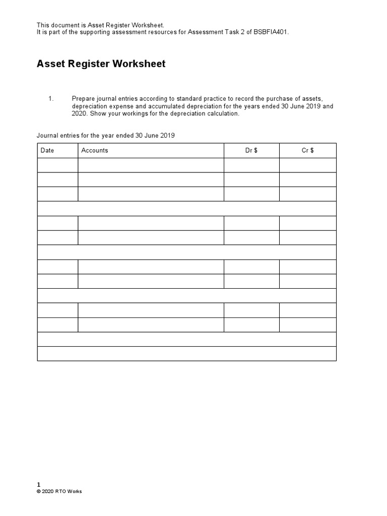 Asset Register Worksheet | PDF | Debits And Credits | Depreciation
