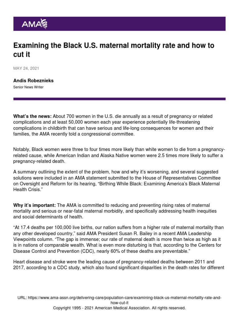 2021 Examining The Black U.S. Maternal Mortality Rate and How To | PDF | Maternal Health ...
