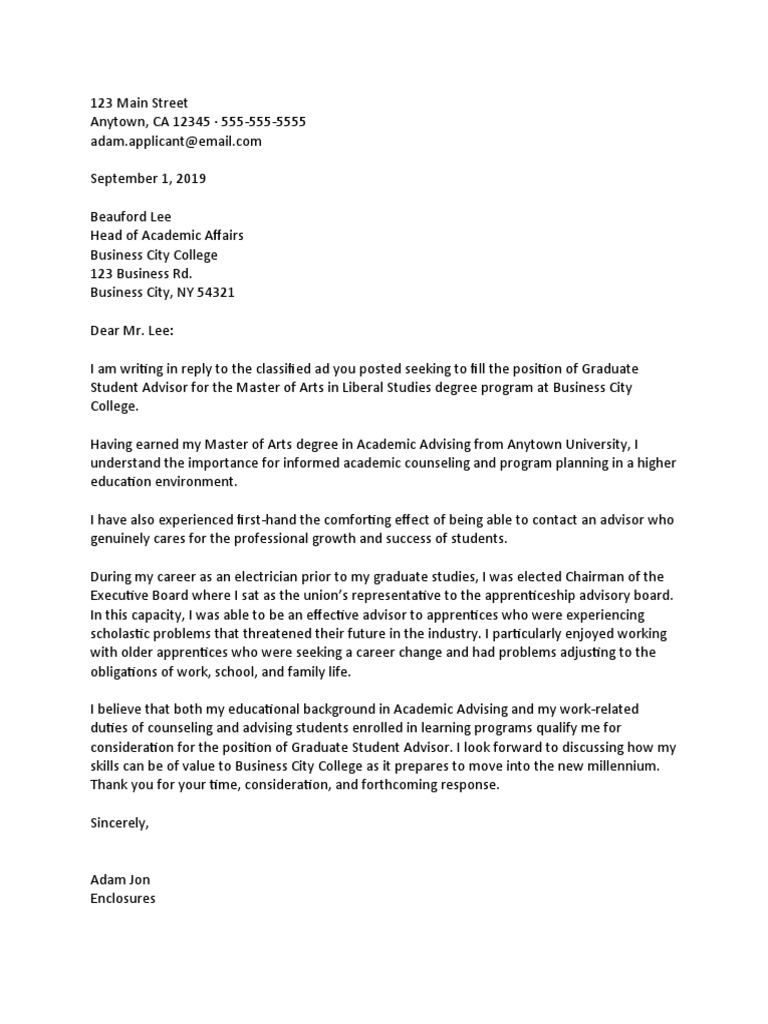Graduate Student Advisor Application Letter | PDF | Social Science