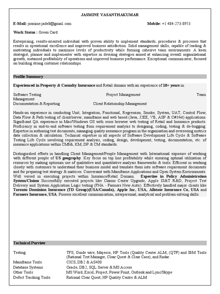 Dice Resume CV Jasmine Vasanthakumar | PDF | Software Testing | Ibm Db2