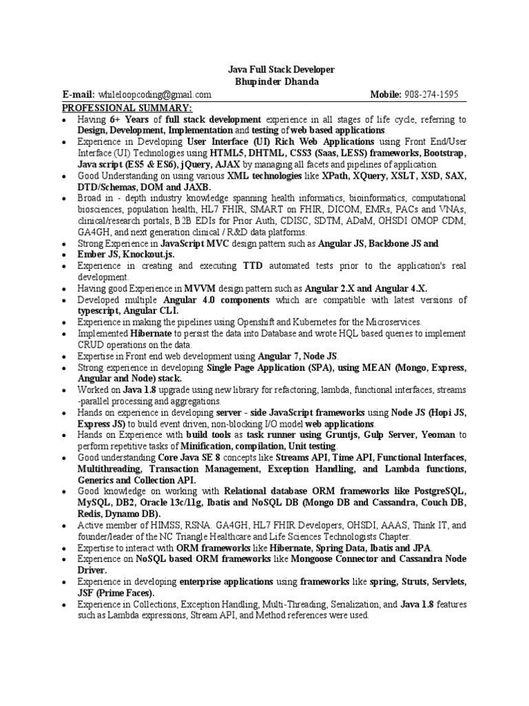 Java+Fullstack+Developer Resume. | PDF | Spring Framework | Web Service