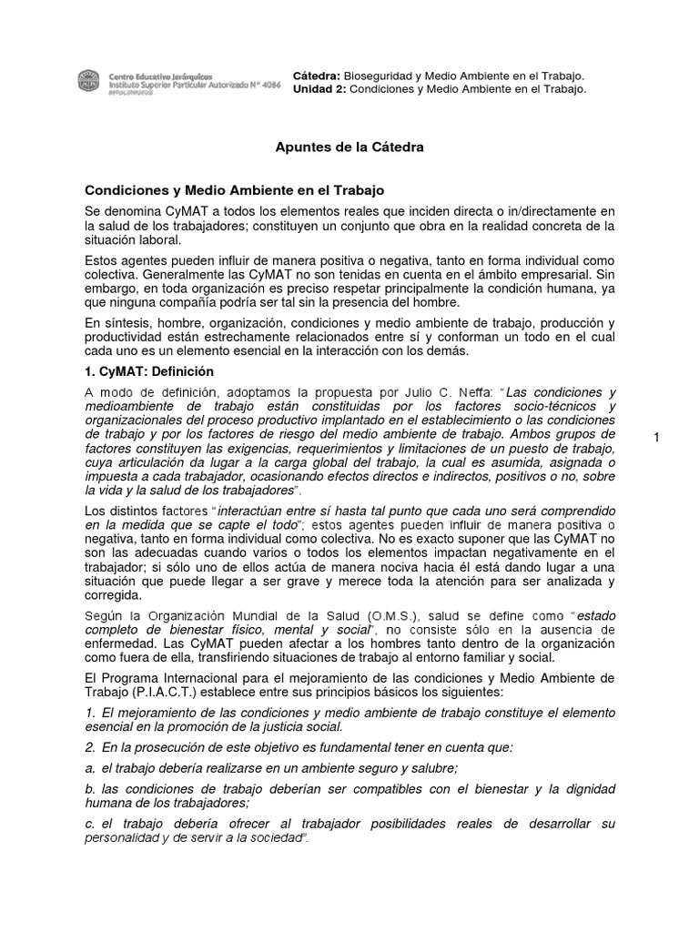 Unidad 2 - Las CyMAT y Los Riesgos Laborales - Apuntes de Catedra | PDF ... Unidad 2 - Las CyMAT y Los Riesgos Laborales - Apuntes de Catedra | PDF ...