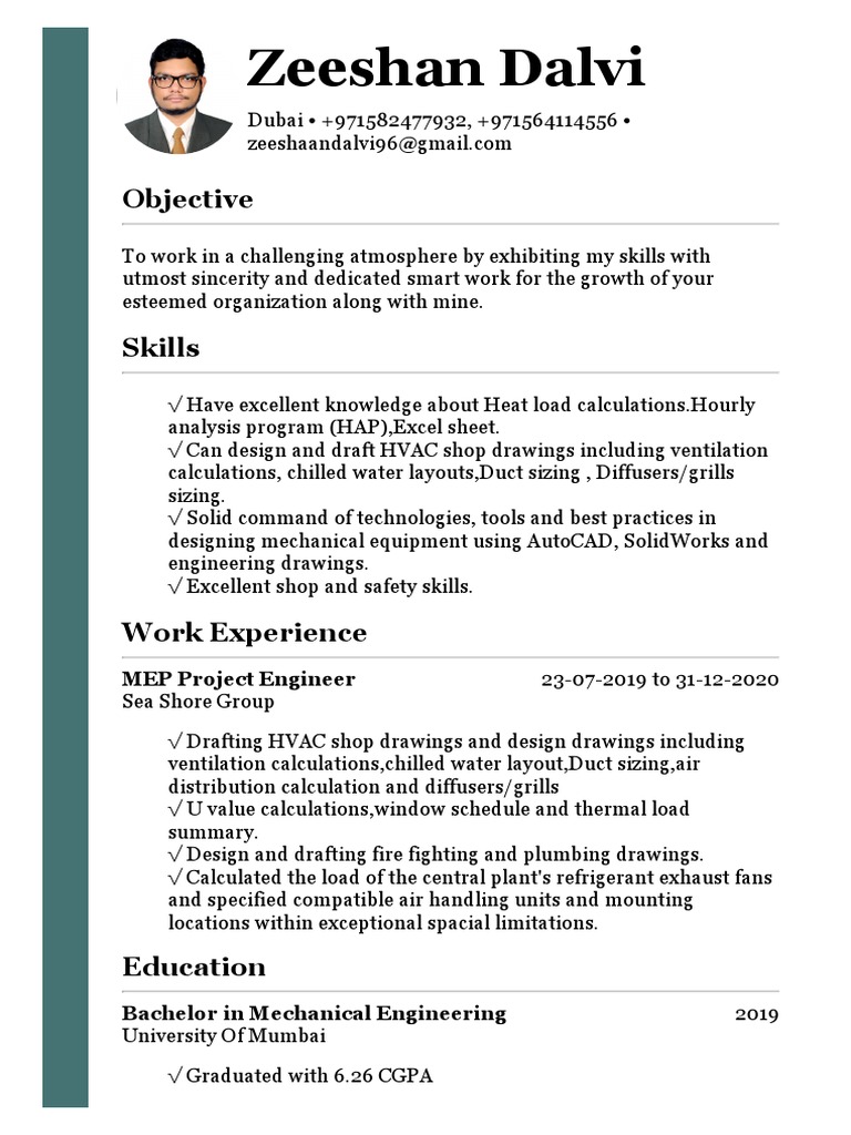 Resume Zeeshan Dalvi | PDF | Engineering Thermodynamics | Heat Transfer