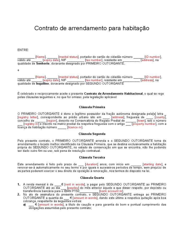 Contrato de Arrendamento Habitacional | PDF | Contrato legal ...