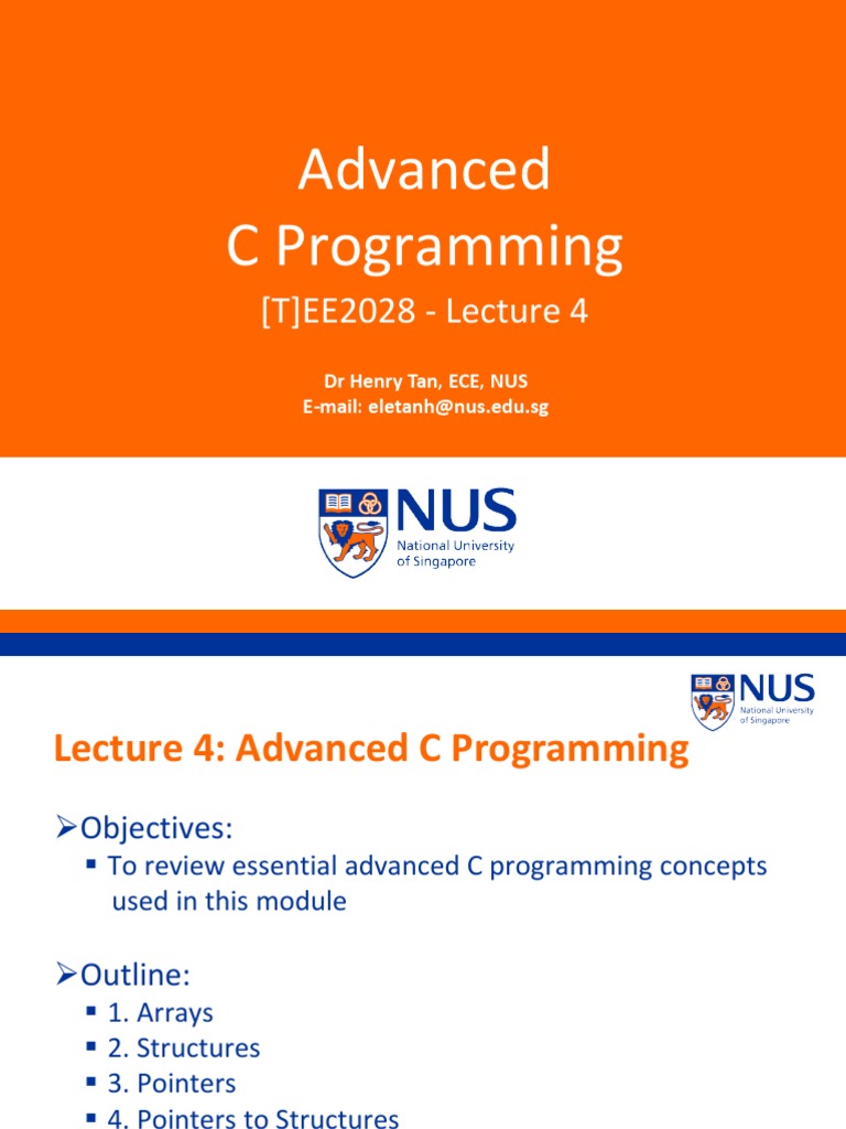 Ee2028 S2ay2122 Lecture 4 Advanced C Prog Pdf Pointer Computer Programming Array