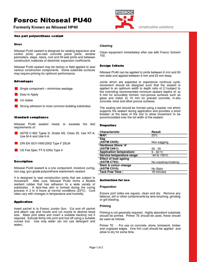 Nitoseal PU40 | PDF | Concrete | Water